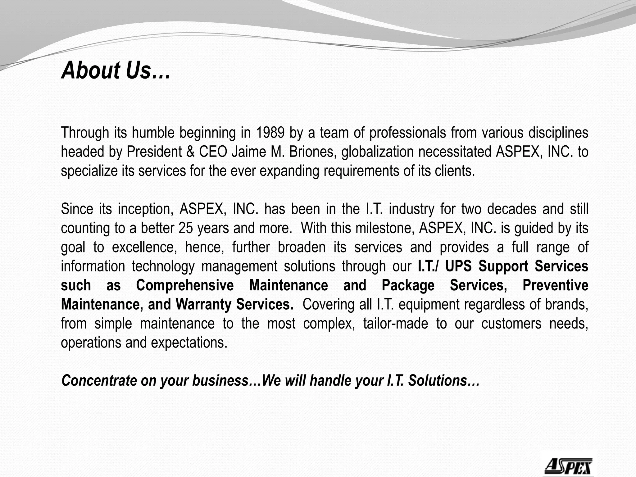 Aspex inc company profile and brochures | PDF