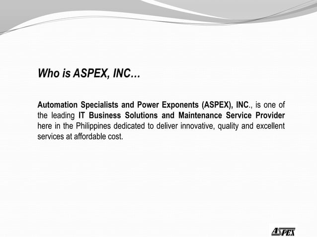 Aspex inc company profile and brochures | PDF | IT and Internet Support ...
