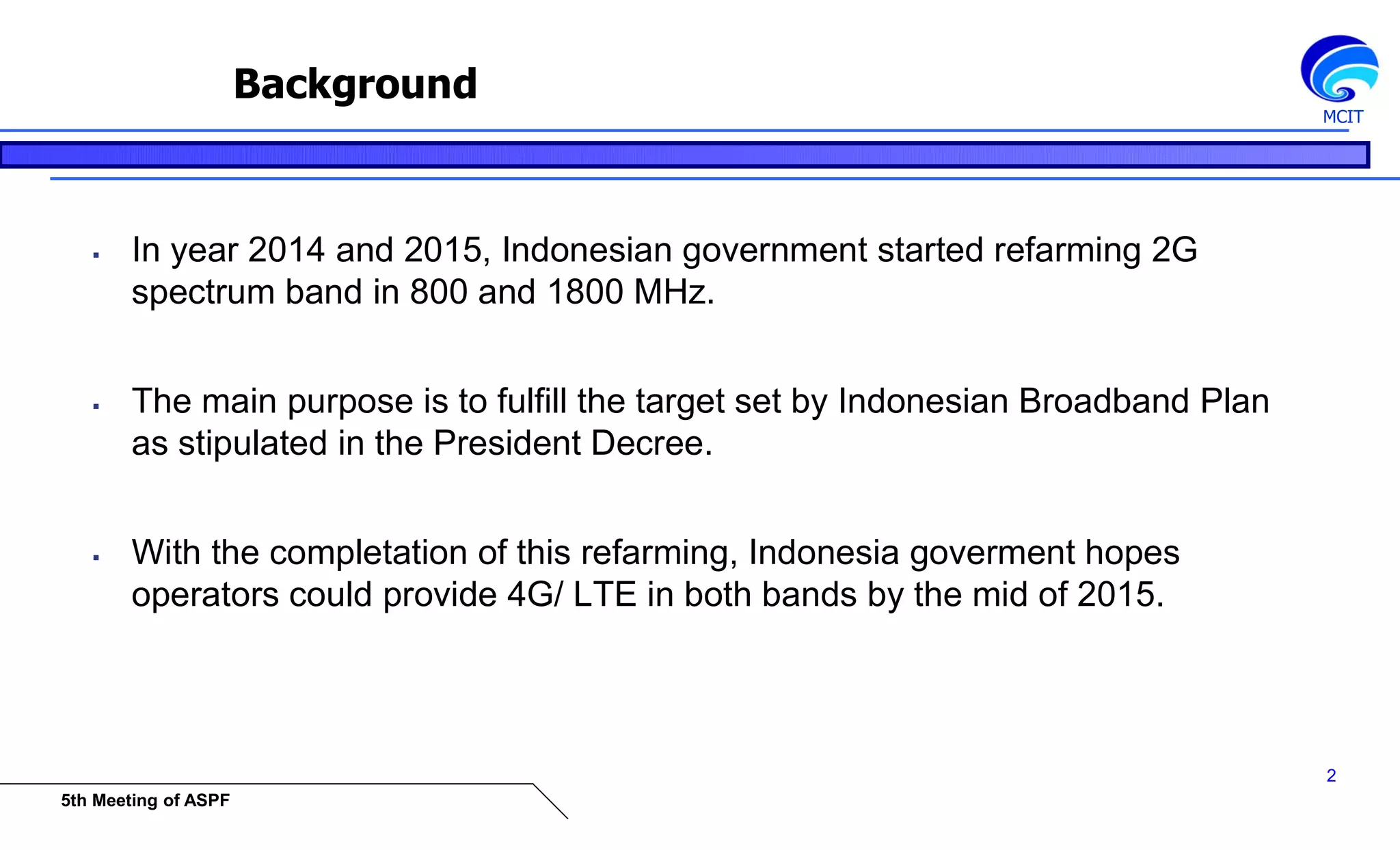 ASPF-5 Indonesia Update on 800 and 1800 MHz 2G Refarming | PDF | Telecommunications Industry ...
