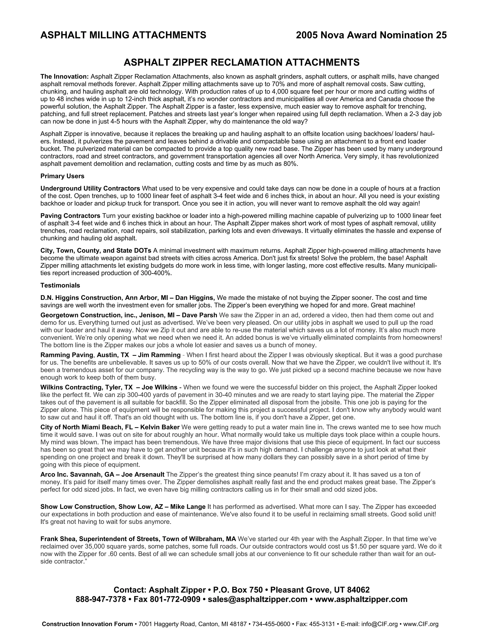 Asphalt zipper Wins Nova Award | PDF