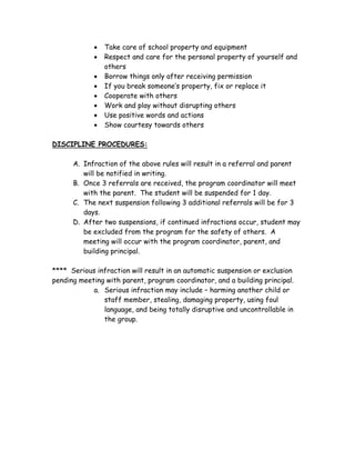 After School Program Handbook | PDF