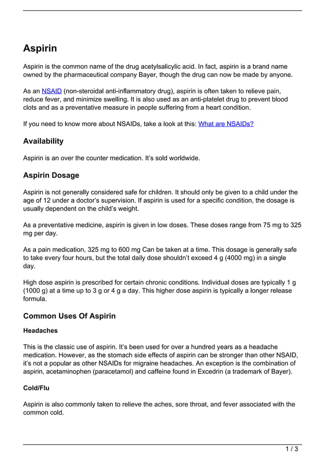Aspirin | PDF | Heart and Cardiovascular Diseases | Diseases and Conditions