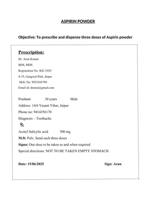 Aspirin powder or Acetyl salicylic acid powder.docx