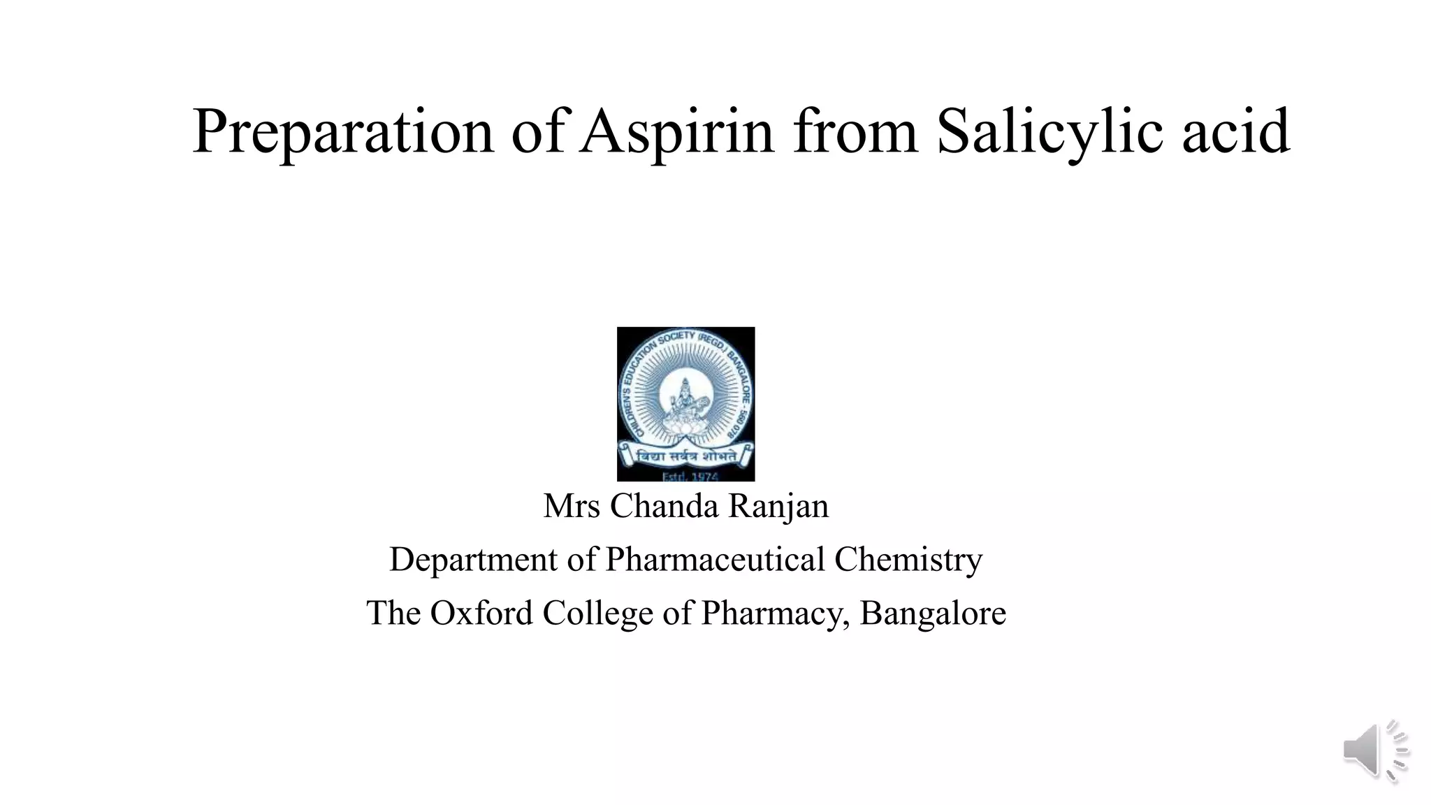Aspirin synthesis | PPTX