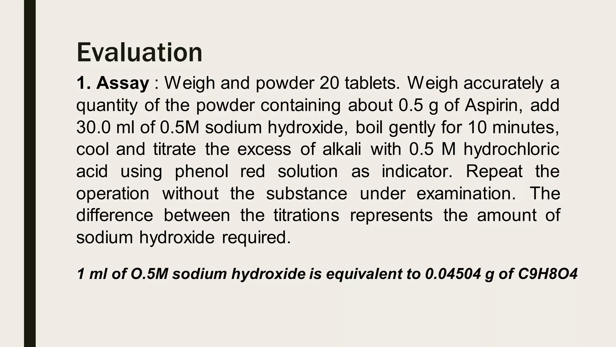 Preparation and Evaluation of Aspirin tablets | DOCX
