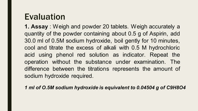 Preparation and Evaluation of Aspirin tablets | DOCX
