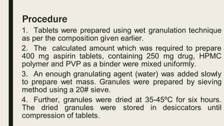 Preparation and Evaluation of Aspirin tablets | DOCX