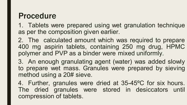 Preparation and Evaluation of Aspirin tablets | DOCX