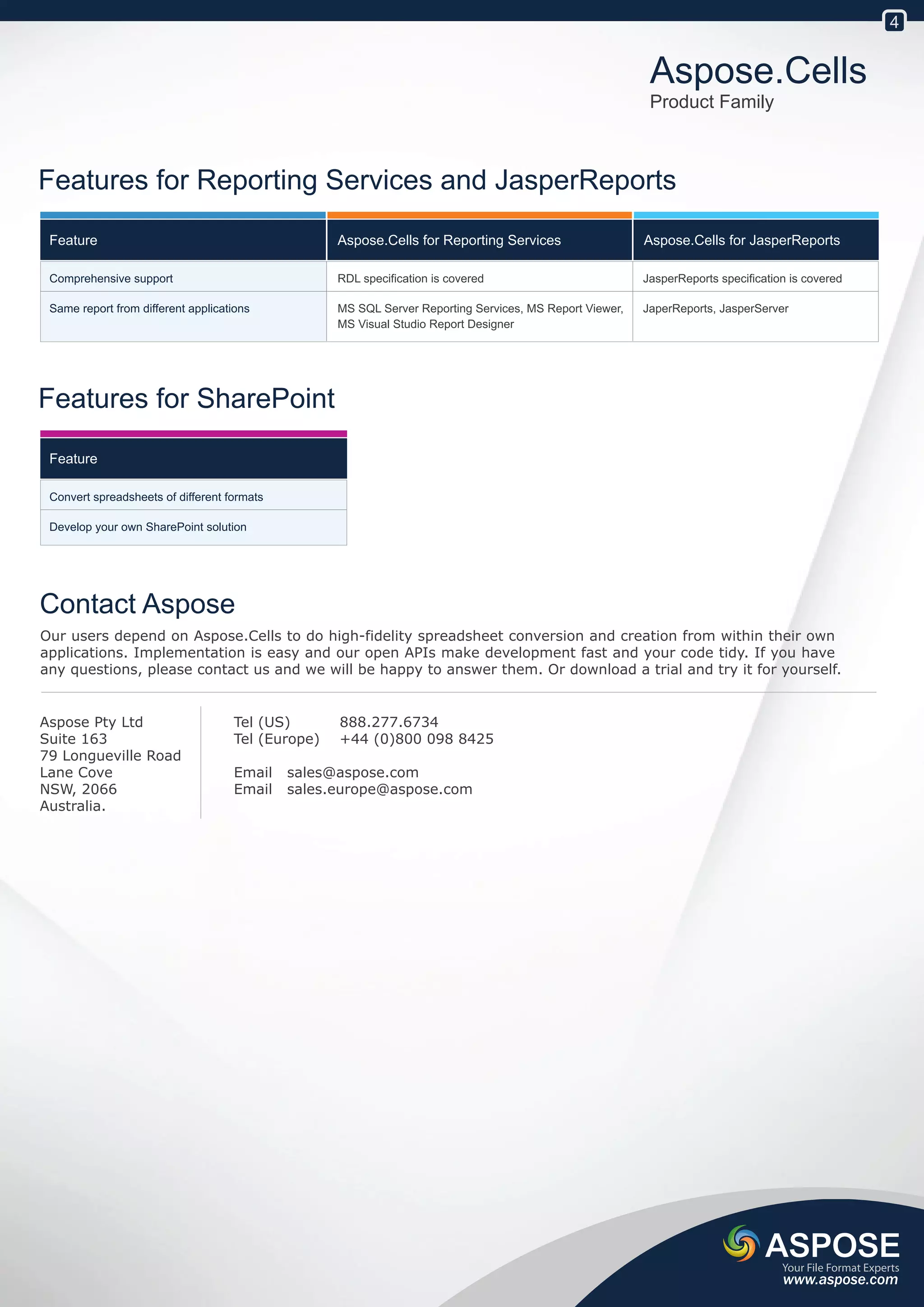 Aspose.Cells Product Family Brochure | PDF | Desktop Publishing | Computer Software and Applications