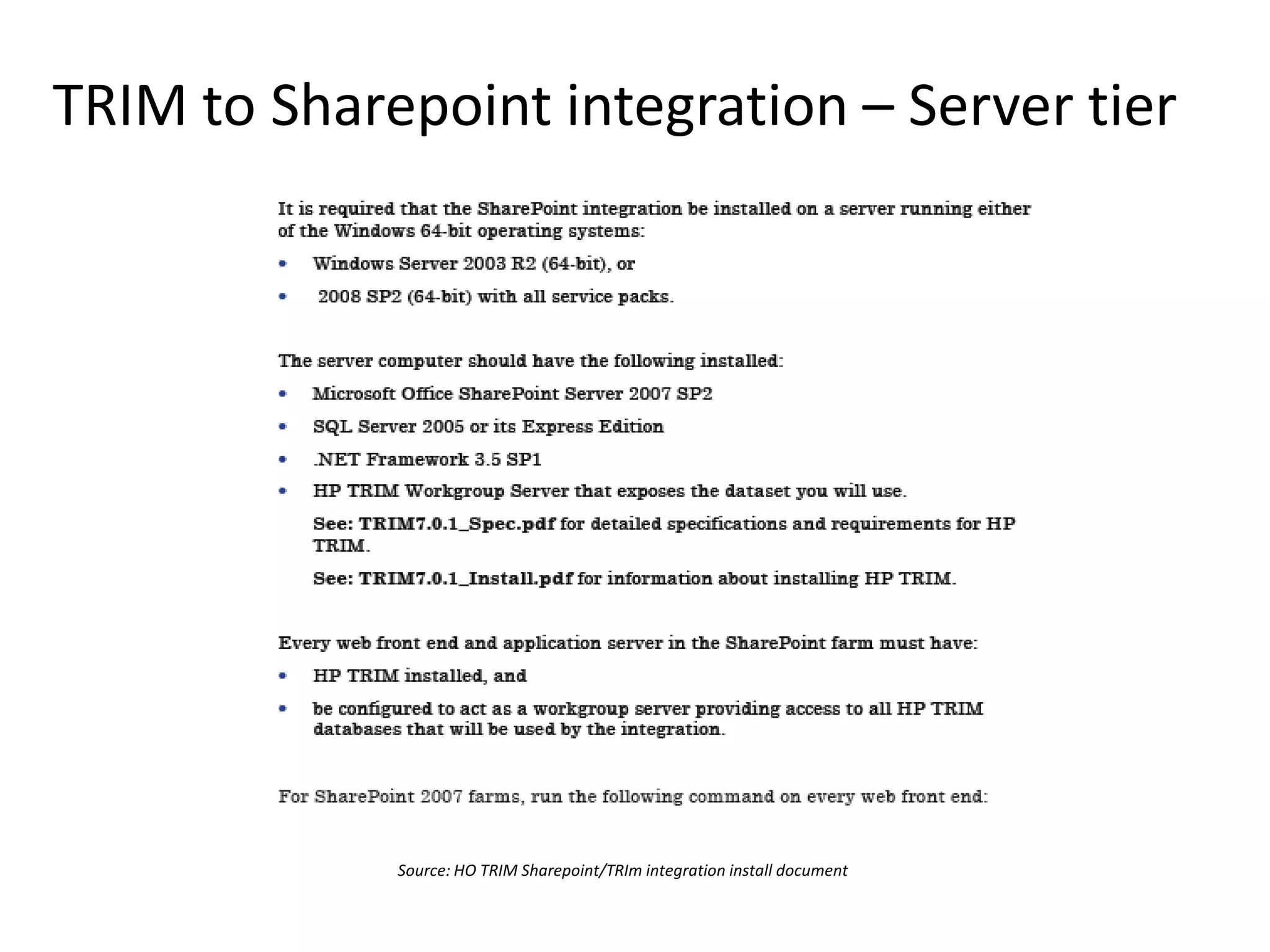 Sharepoint & TRIM integration | PPT