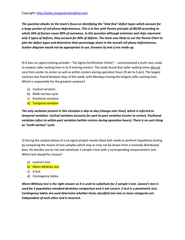 ASQ Black Belt Body of Knowledge based Lean Six Sigma exam practice questions | PDF