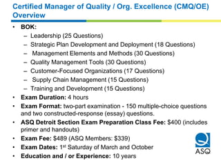 American Society for Quality (ASQ) certifications Overview | PPTX