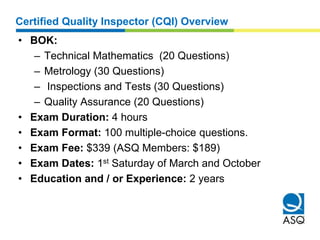 American Society for Quality (ASQ) certifications Overview | PPTX