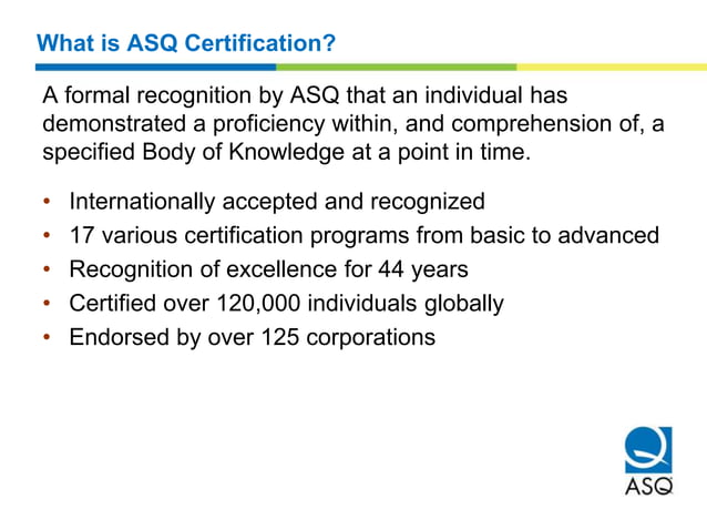 American Society for Quality (ASQ) certifications Overview | PPTX ...