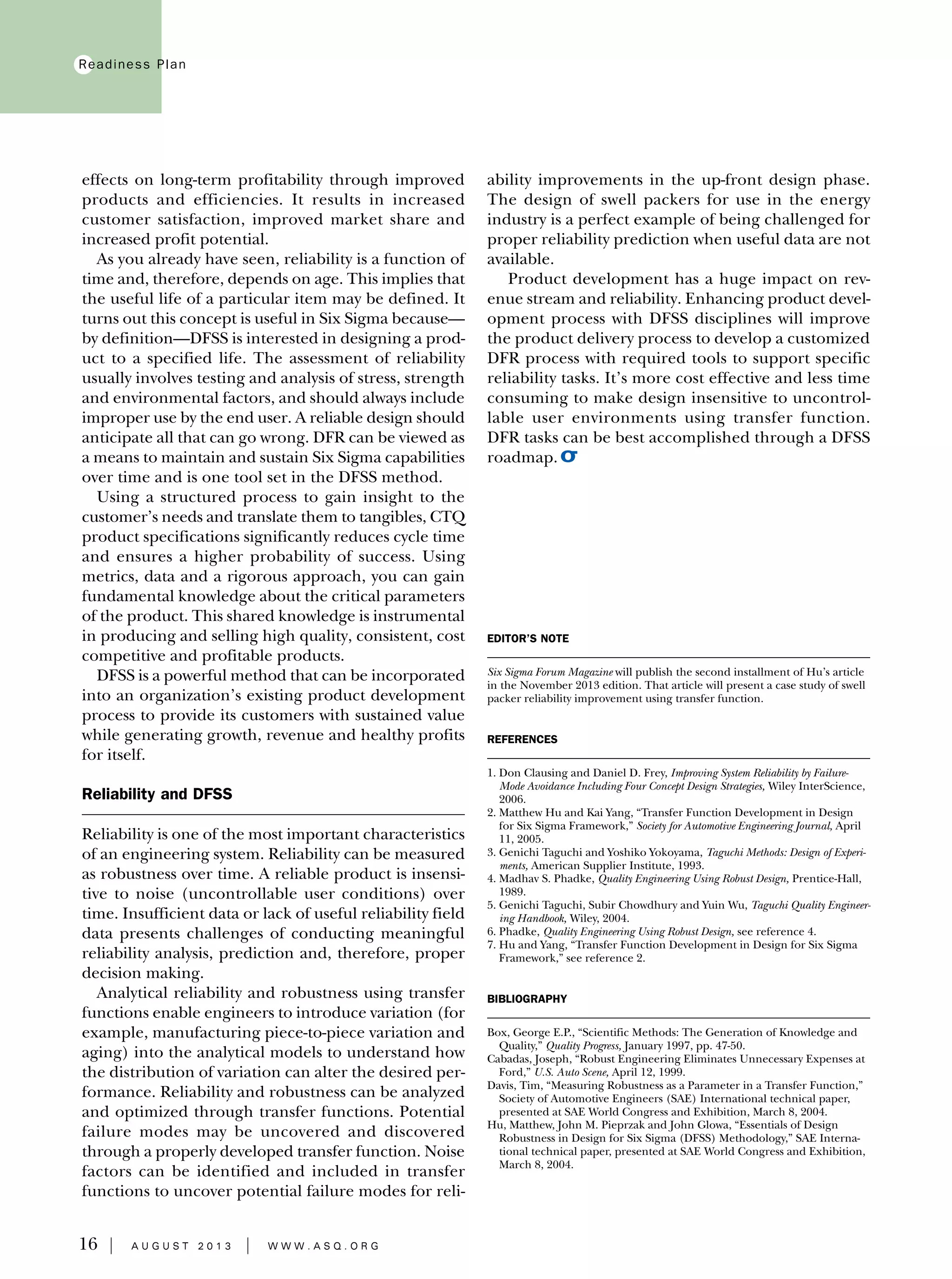 Design for Reliability Readiness Plan in DFSS | PDF