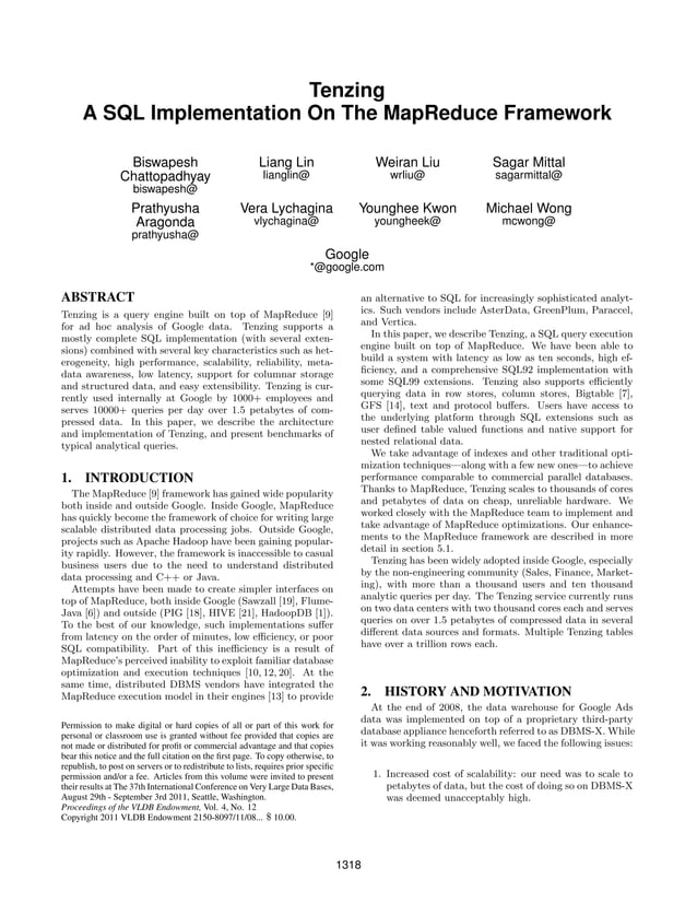 A sql implementation on the map reduce framework | PDF | Databases | Computer Software and ...