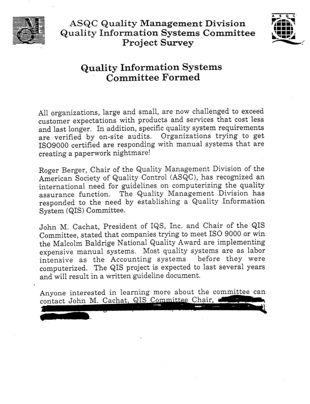 ASQ QMD Quality Information Systems Tech Committee 1992 | PDF