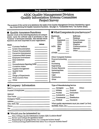 ASQ QMD Quality Information Systems Tech Committee 1992 | PDF