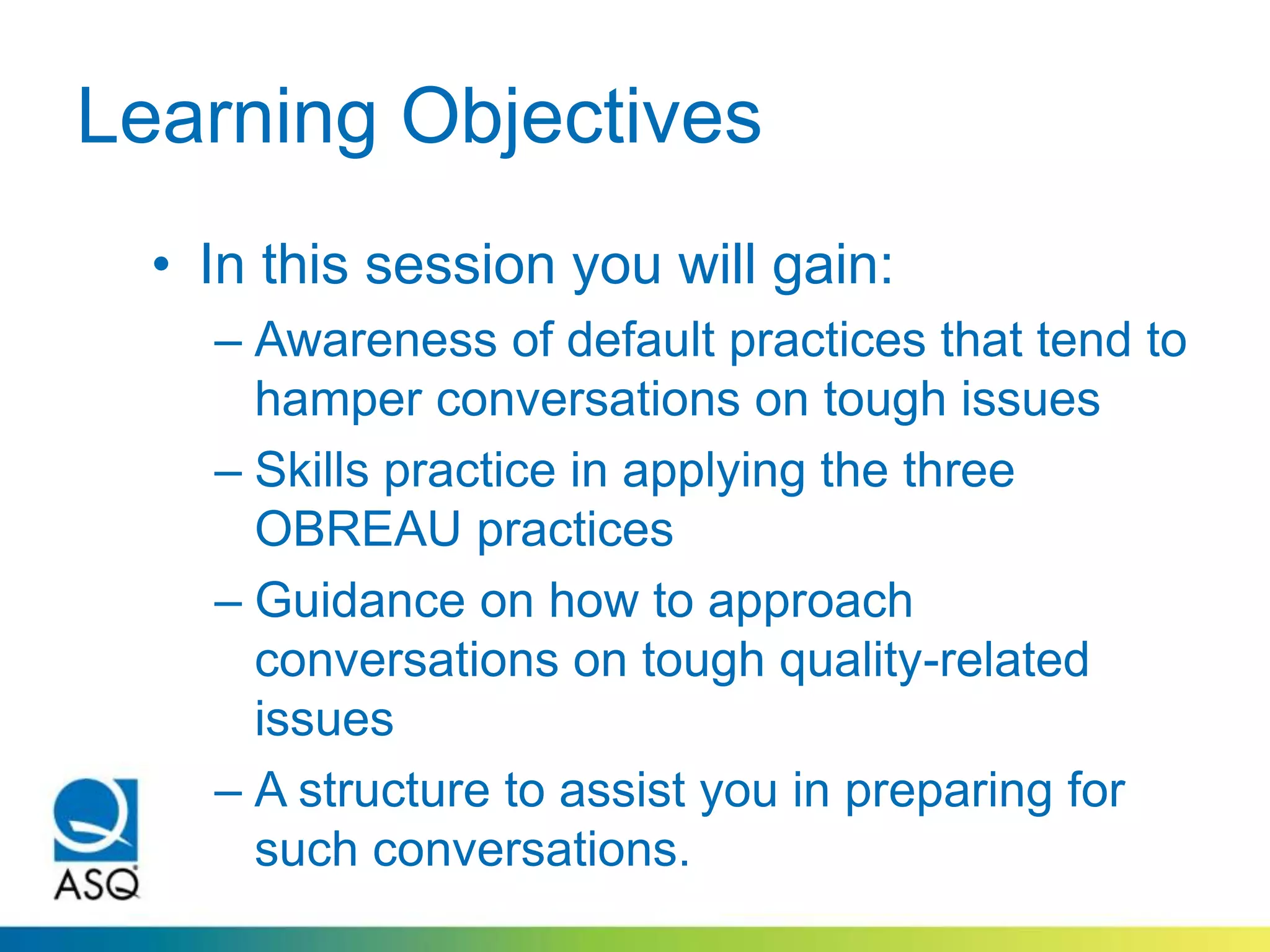 Enabling Conversations for Quality with the OBREAU Tripod | PPT