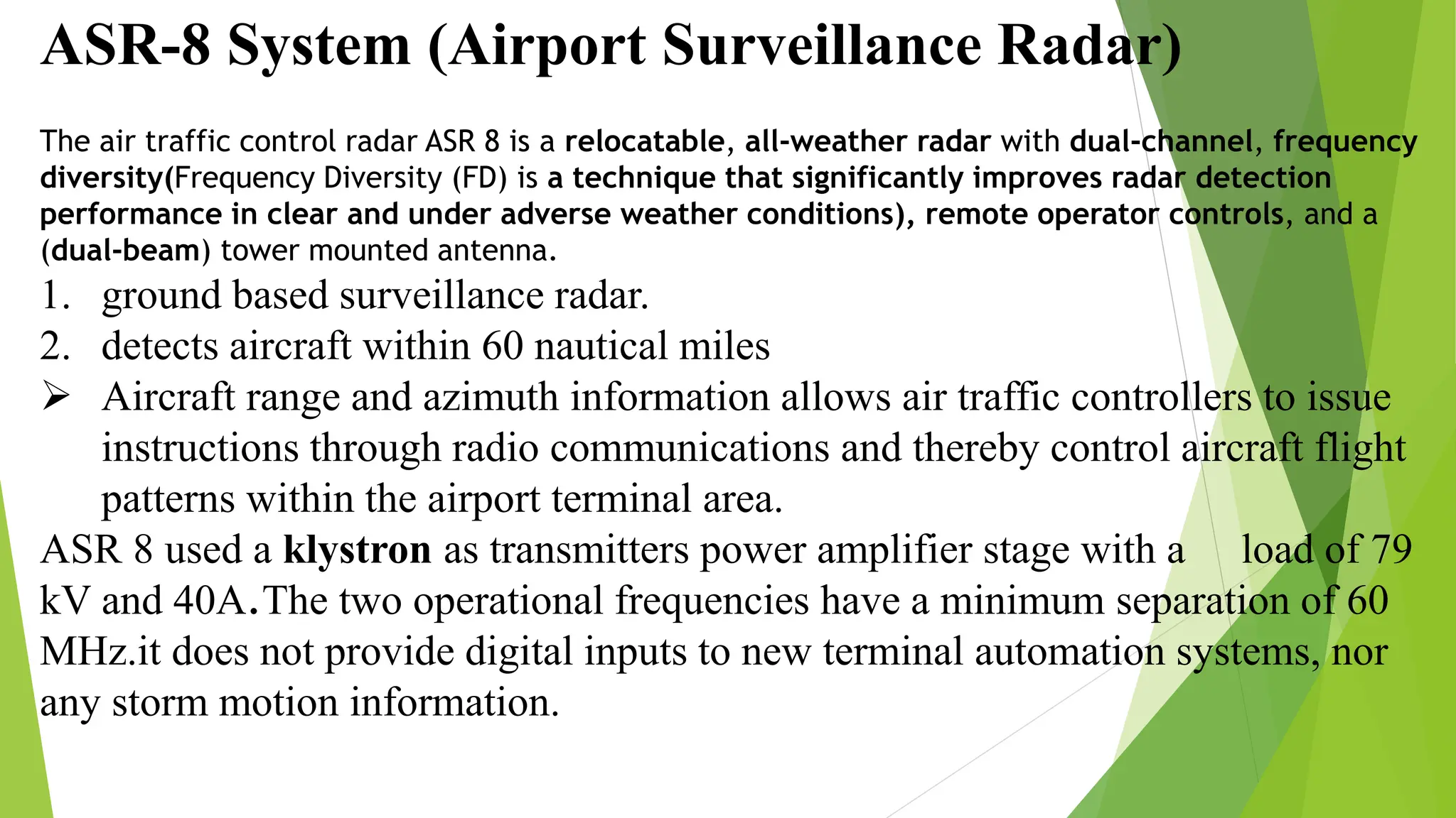 Airport servilanc radar system Asr 8 usful presentation | PPTX