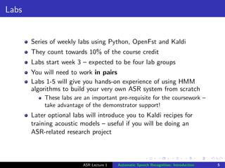 Introduction to speech technologies: ASR | PDF