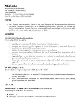 Resume - Asraf Ali Sirajudeen | DOC