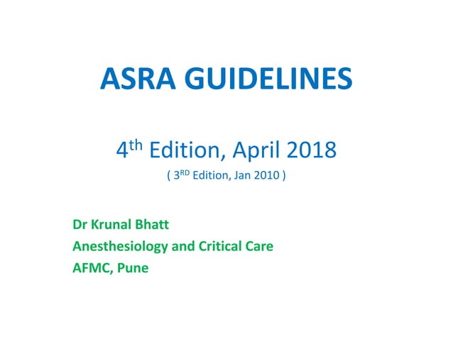 ASRA Guidelines 4th Edition | PPTX