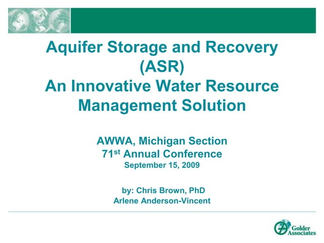 Asr An Innovative Water Resource Management Solution Awwa | PPT