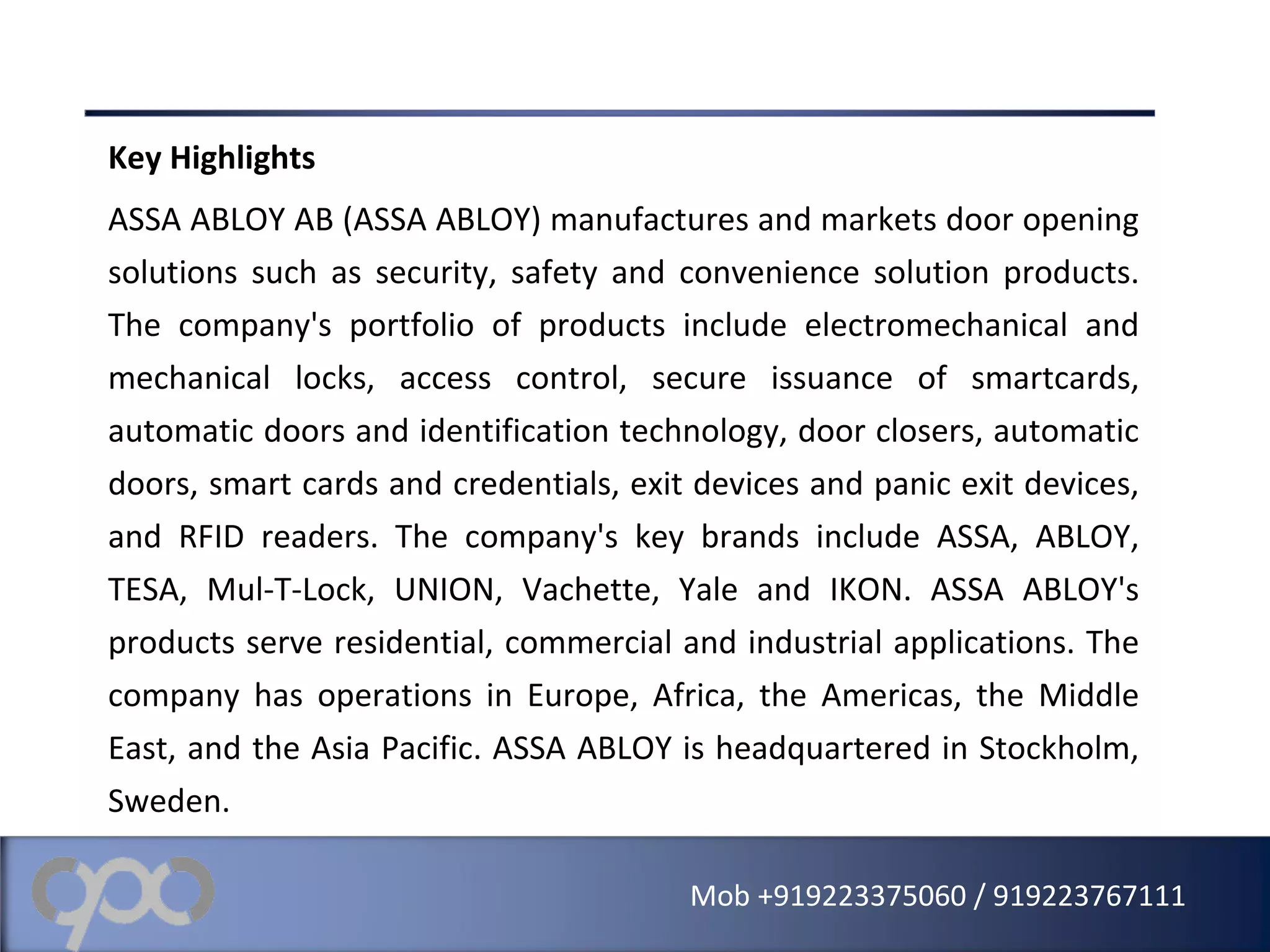Assa abloy ab (assa b) company profile and swot analysis | PPT