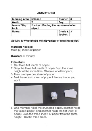 Activity sheet in science 3 quarter 3 week 2 | PDF