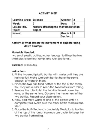 Activity sheet in science 3 quarter 3 week 2 | PDF