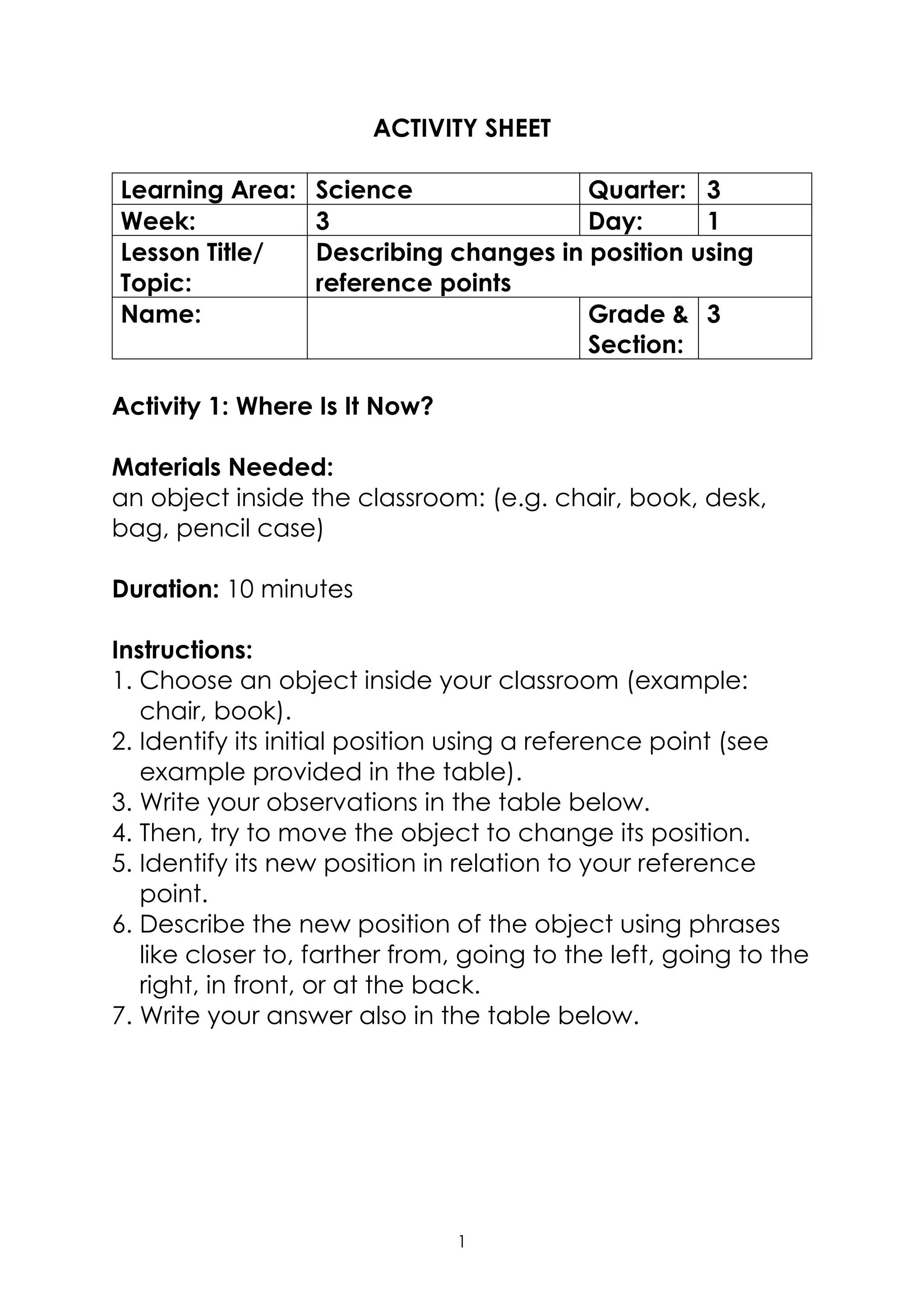 Activity Sheet in Science 3 quarter 3 week 3 | PDF