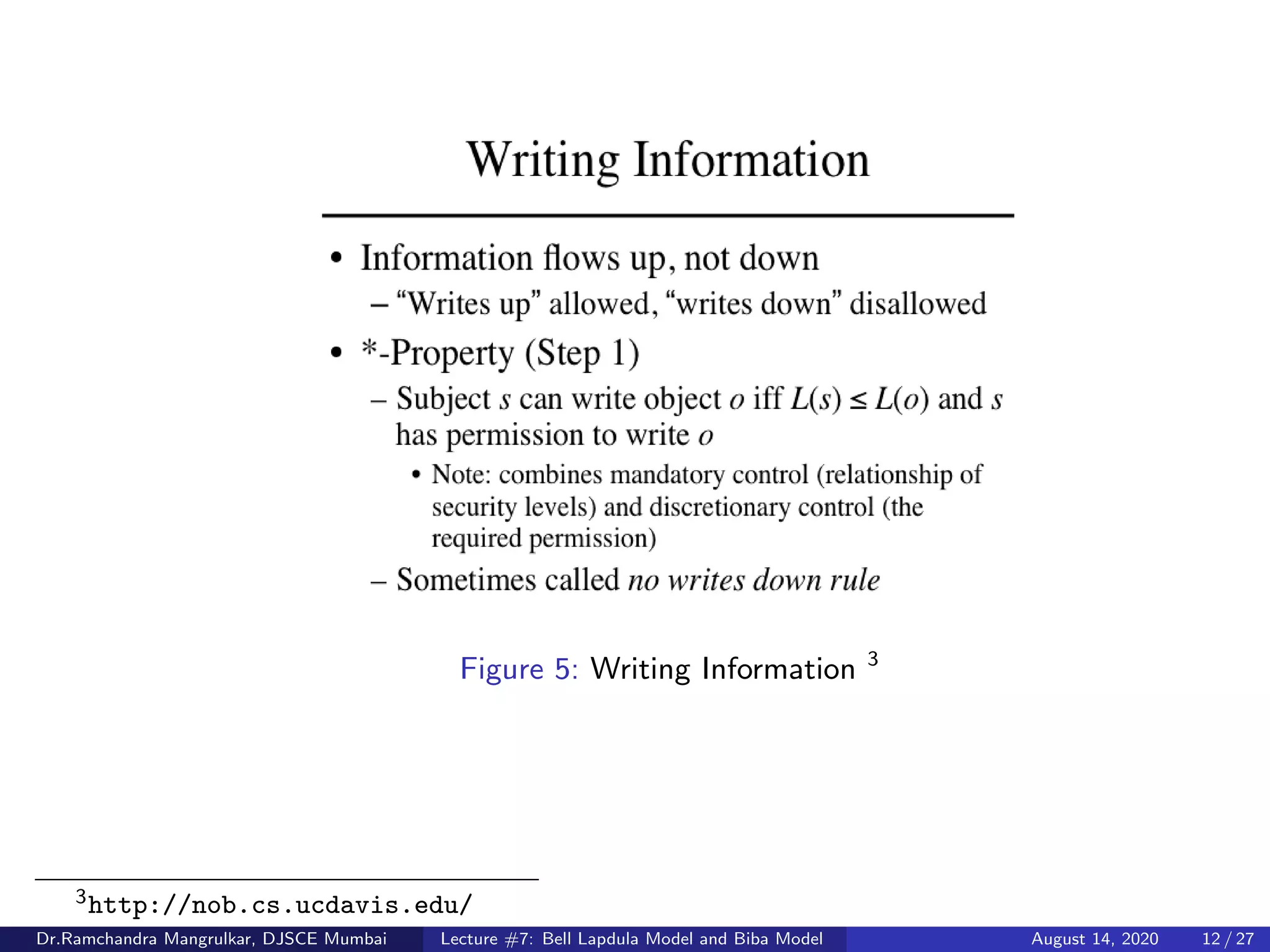 Lecture #7: Bell Lapdula and Biba Model of Multilevel Security | PDF