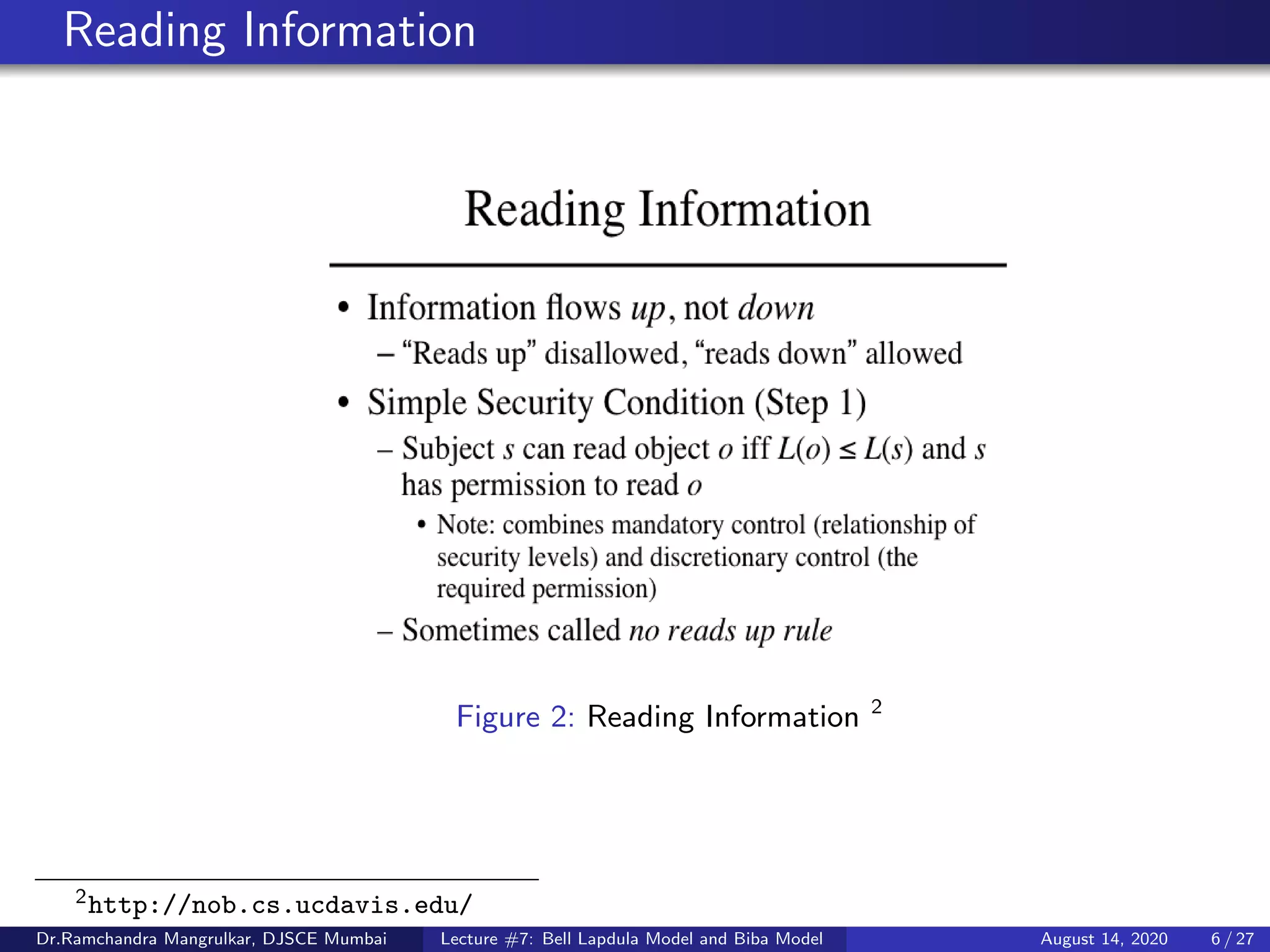 Lecture #7: Bell Lapdula and Biba Model of Multilevel Security | PDF