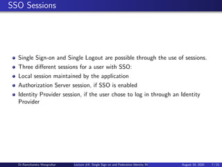 Lecture #9 : Single Sign on and Federation Identity Management | PDF