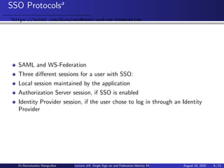 Lecture #9 : Single Sign on and Federation Identity Management | PDF