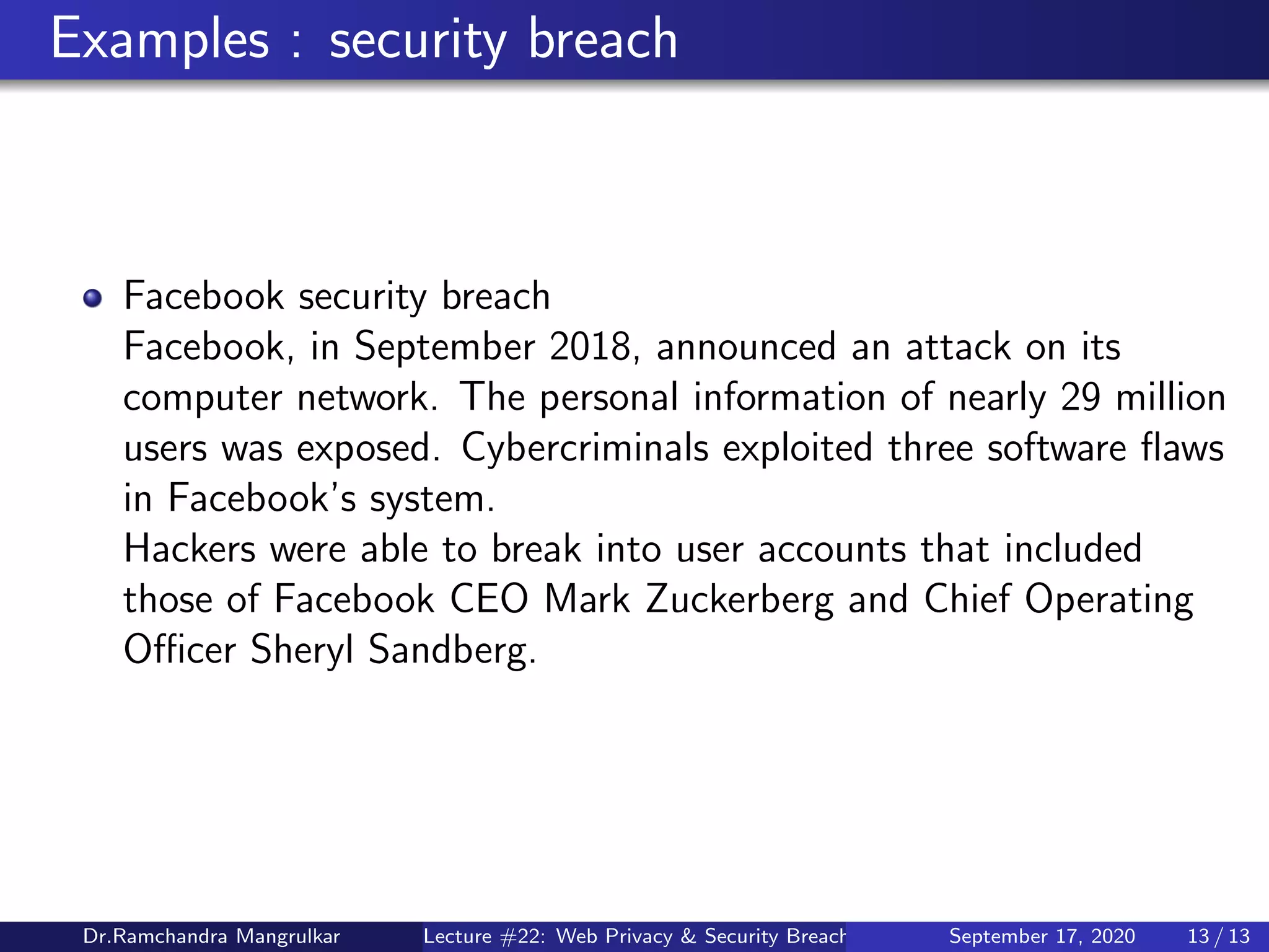 Lecture #22: Web Privacy & Security Breach | PDF