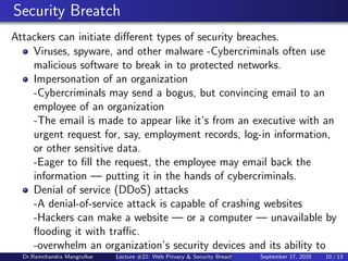 Lecture #22: Web Privacy & Security Breach | PPT