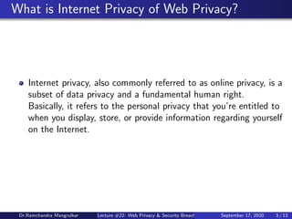 Lecture #22: Web Privacy & Security Breach | PPT