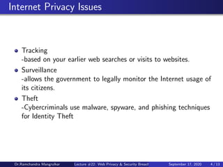Lecture #22: Web Privacy & Security Breach | PPT