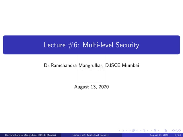 Lecture #6: Multilevel Security Models | PPT
