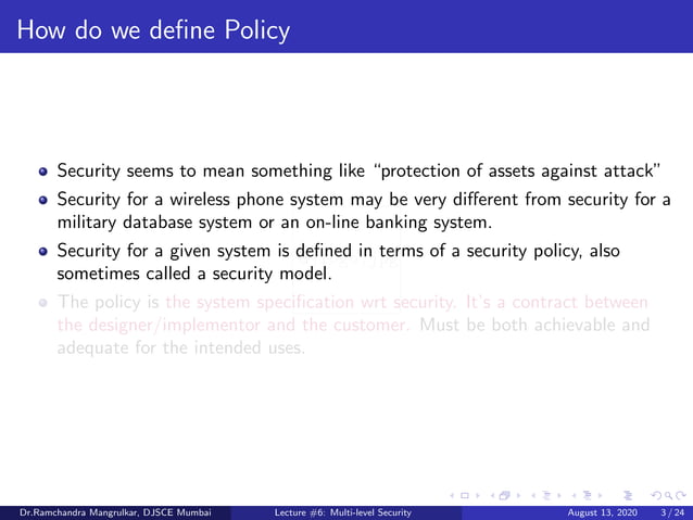 Lecture #6: Multilevel Security Models | PPT