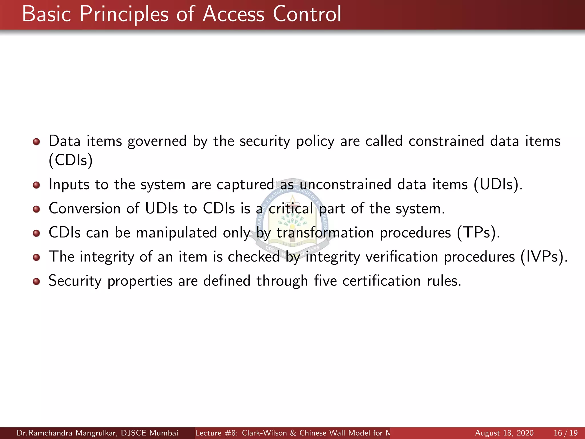 Lecture #8: Clark-Wilson & Chinese Wall Model for Multilevel Security | PDF