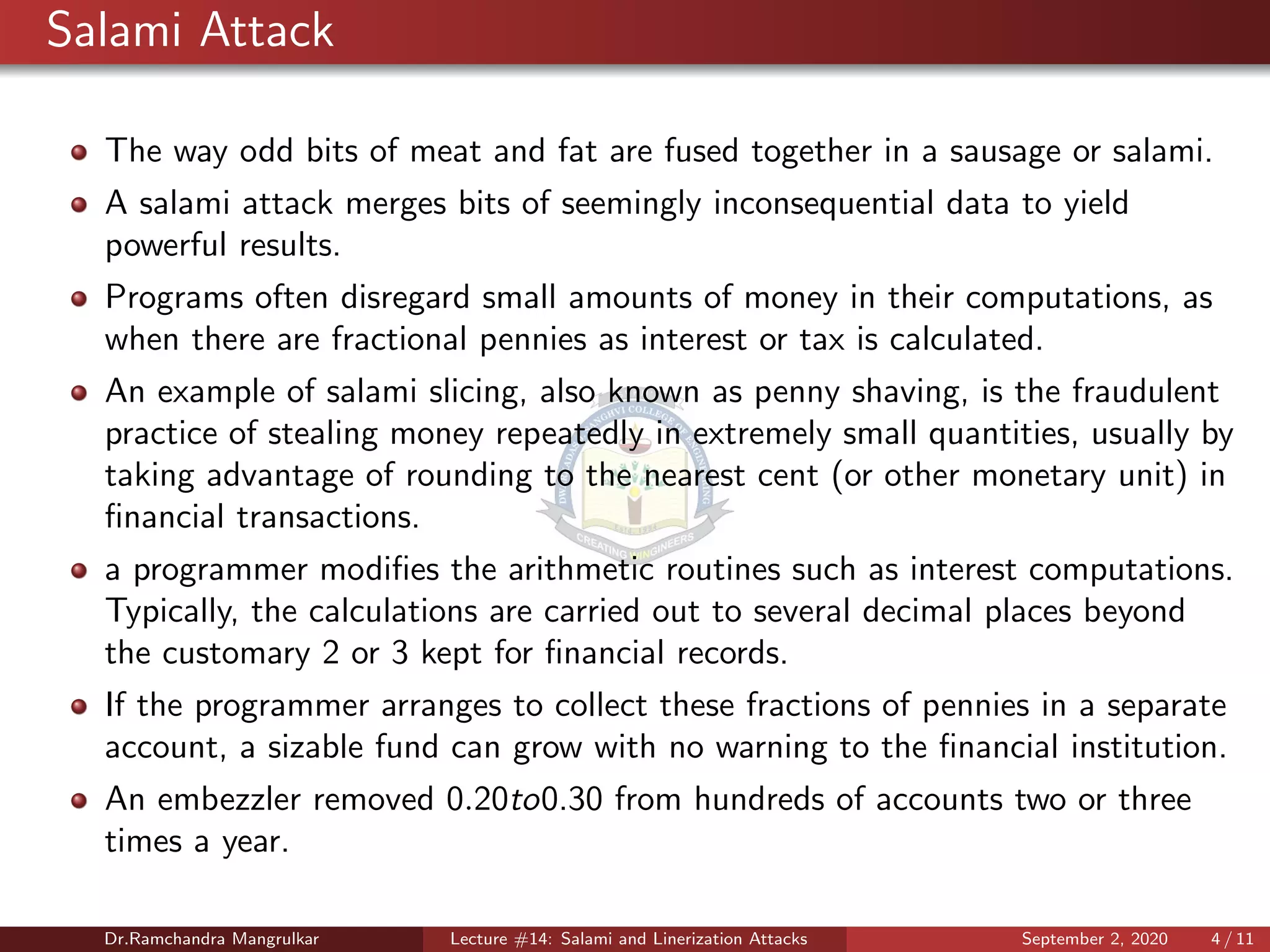 Lecture # 14: Salami and Linearization Attacks | PDF