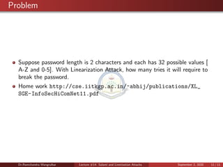 Lecture # 14: Salami and Linearization Attacks | PDF