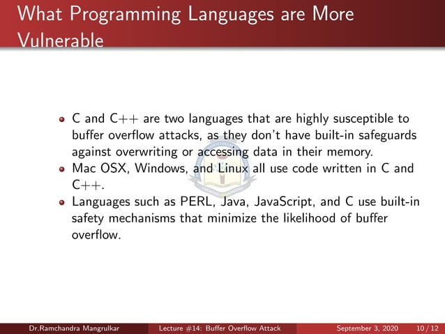 Lecture #15: Buffer Overflow Attack (Non Malicious Attack) | PPT