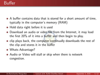 Lecture #15: Buffer Overflow Attack (Non Malicious Attack) | PPT