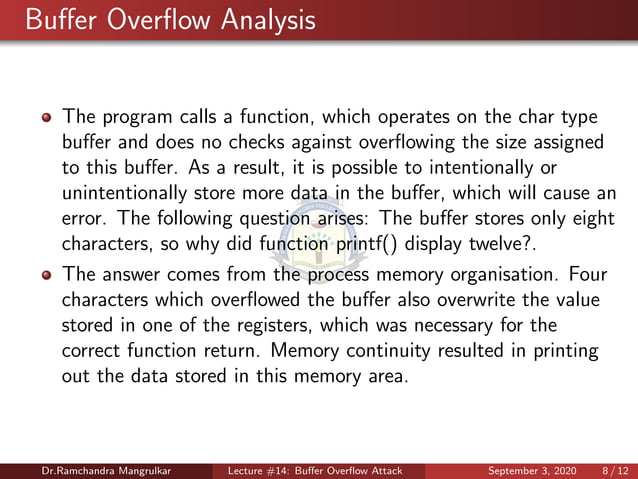 Lecture #15: Buffer Overflow Attack (Non Malicious Attack) | PPT