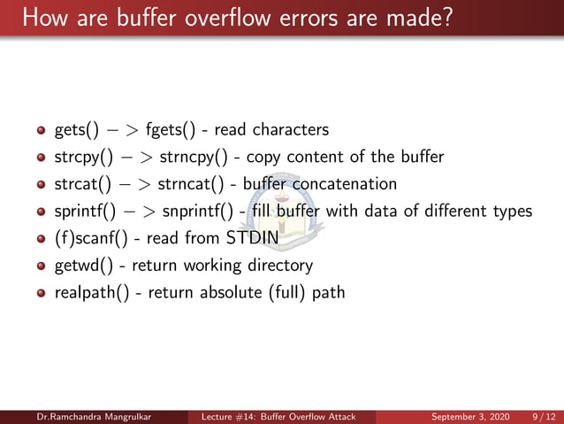 Lecture #15: Buffer Overflow Attack (Non Malicious Attack) | PPT