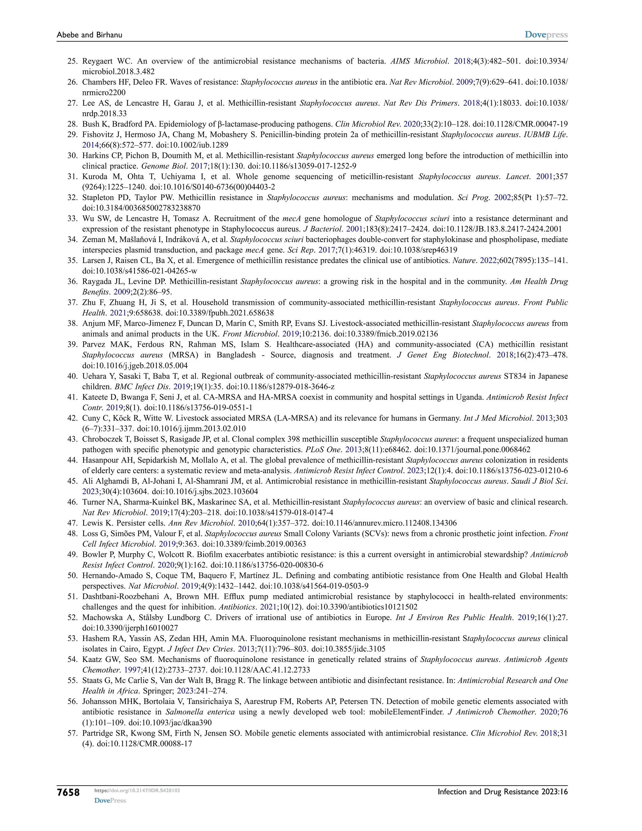 Assefa Asnakew Abebe. Methicillin resistant Staphylococcus aureus: Molecular mechanisms ...